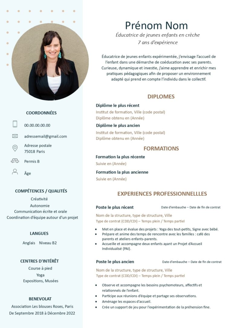 CV Éducatrice de jeunes enfants-EJE [Modèle Gratuit]